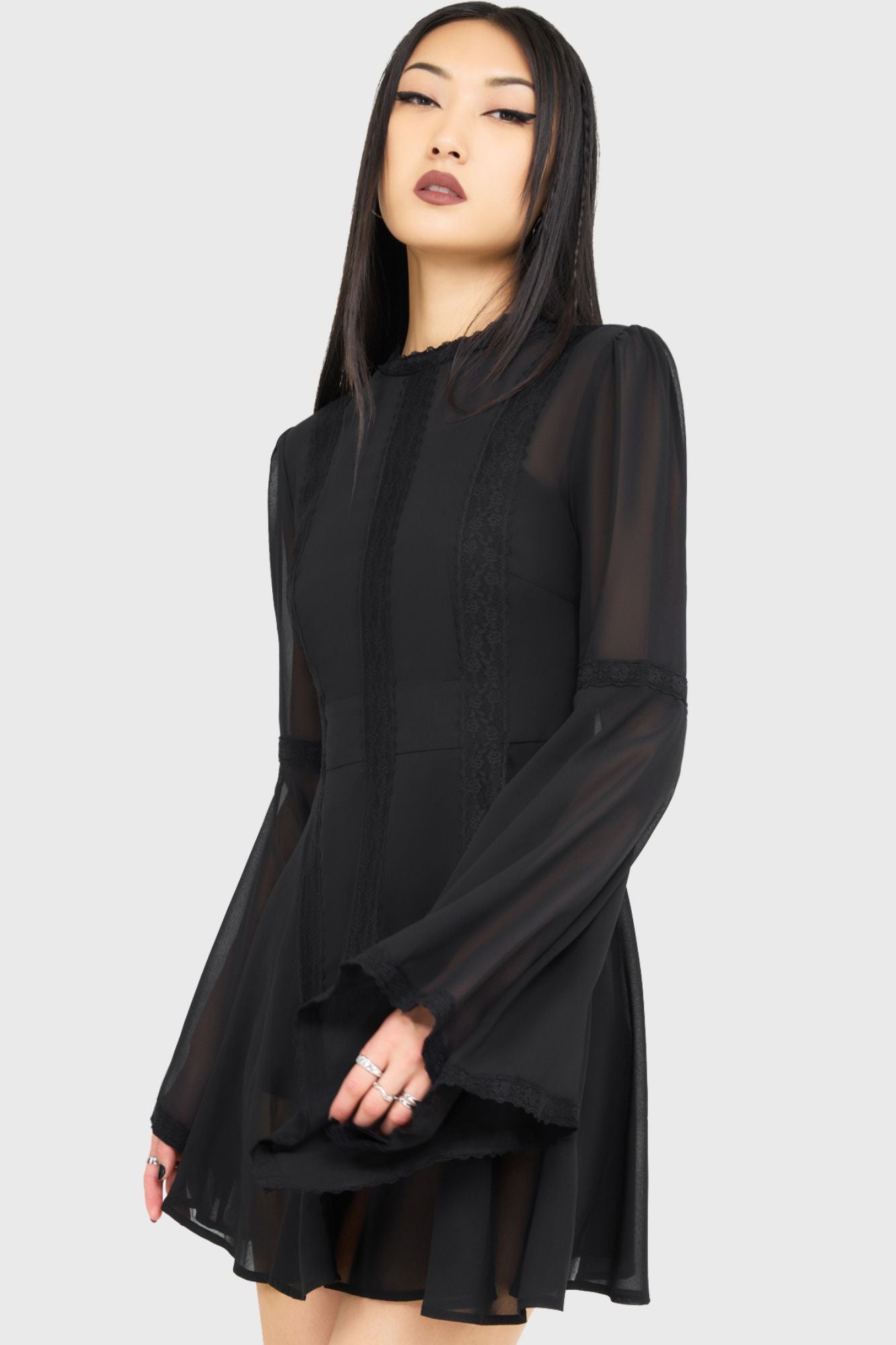 Begone Long Sleeve Mini Dress [BLACK] | Killstar